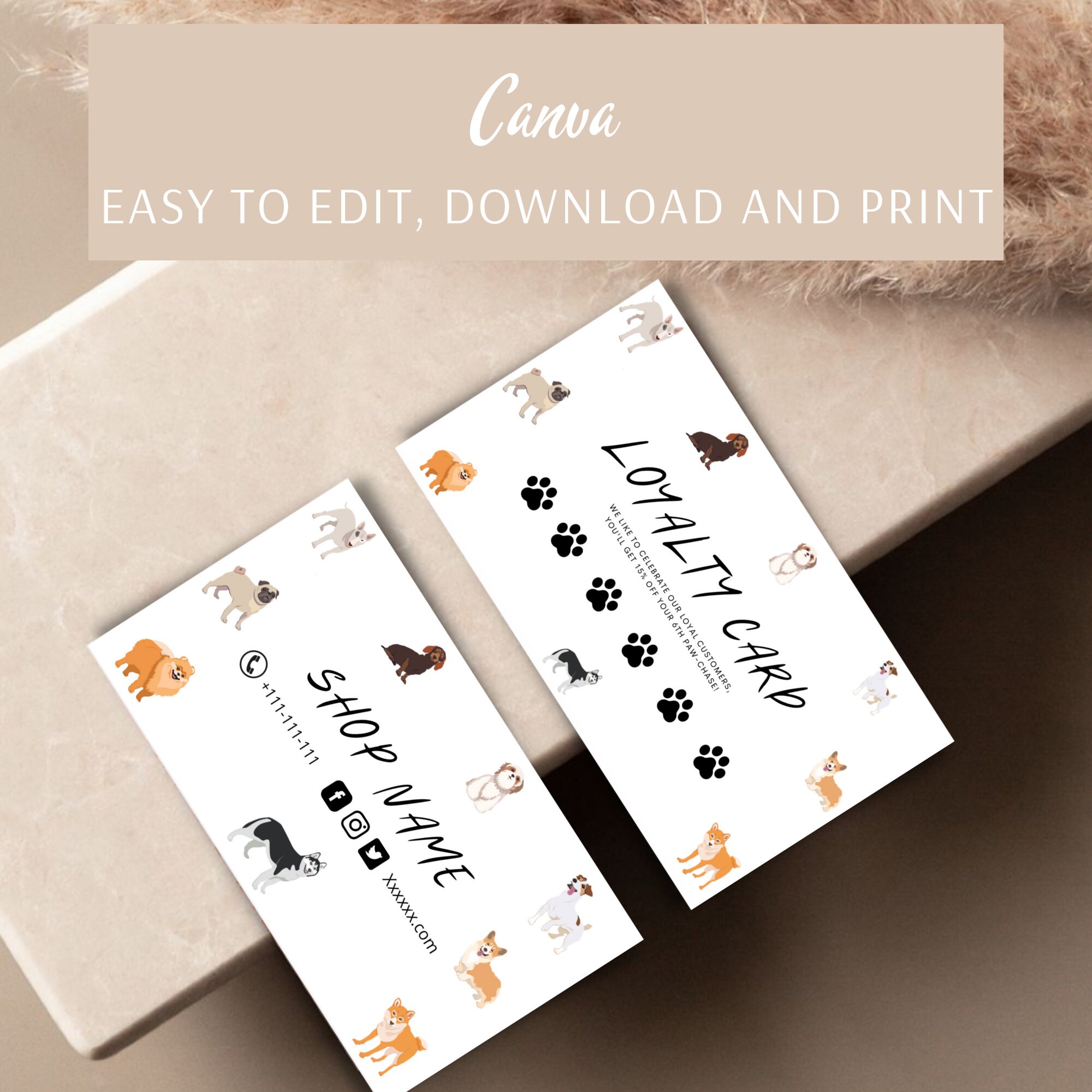 Bright Customer Loyalty Card With Dogs, Business Card With Animals ...