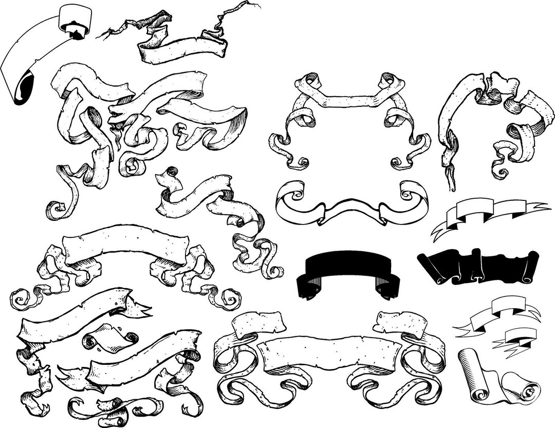 Scroll, Old Scrolls Silhouette , Scroll, Vector Svg Cricut Eps , Sign ...