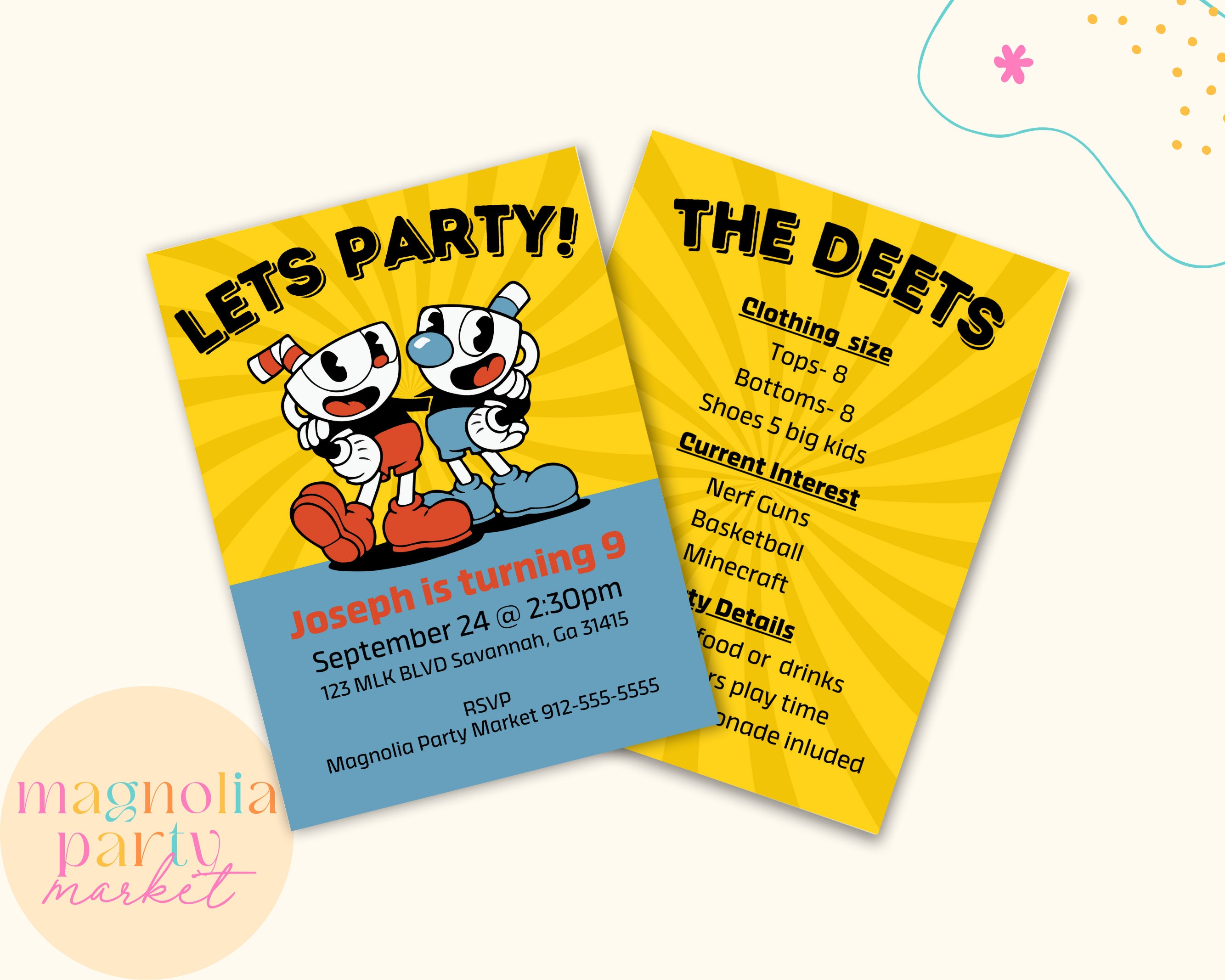 Cuphead Birthday Invitation, Cuphead Party Invite, Mugman Cartoon ...