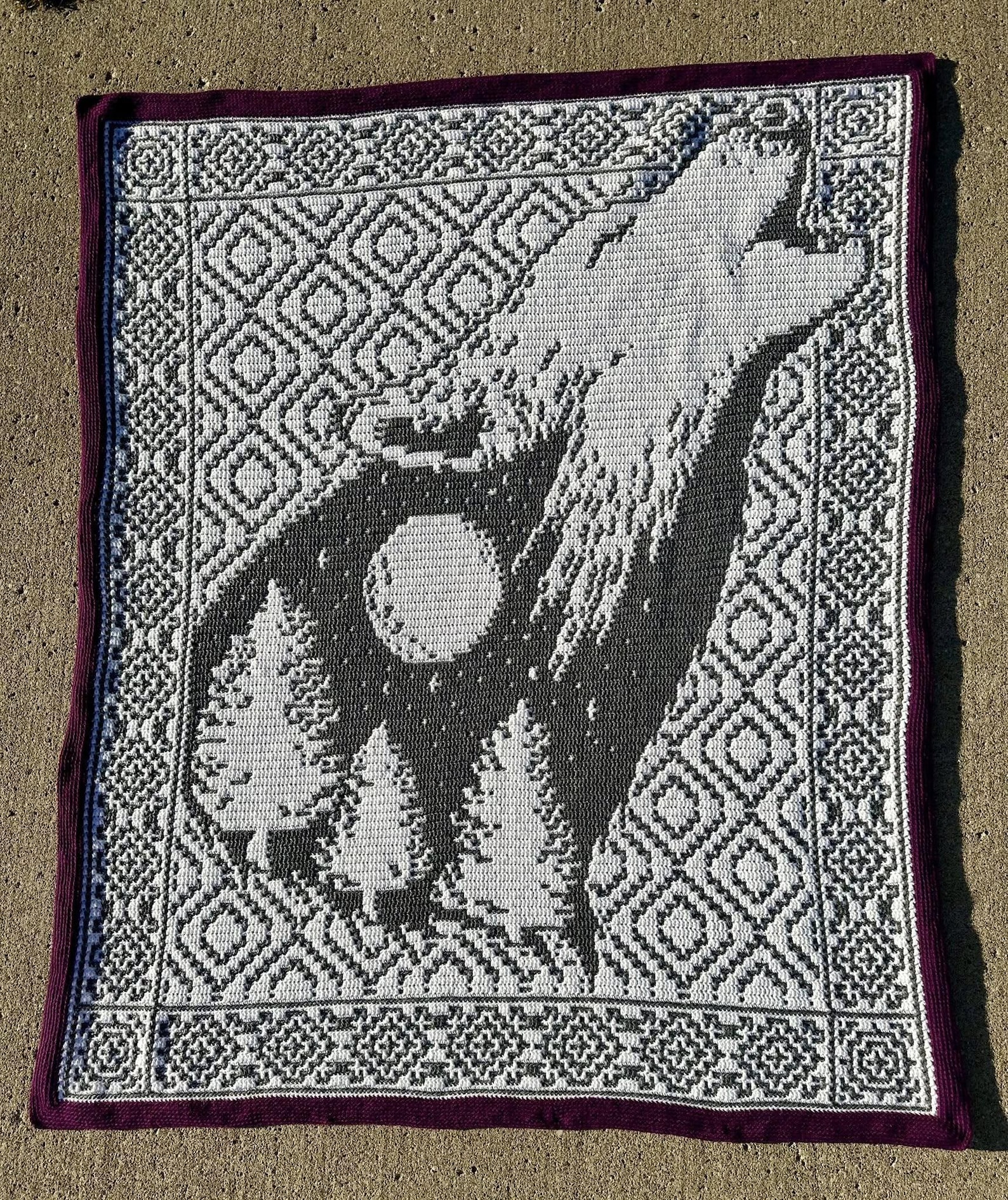 Moonlight Serenade Howling Wolf Mosaic Crochet Blanket PATTERN ONLY - Etsy