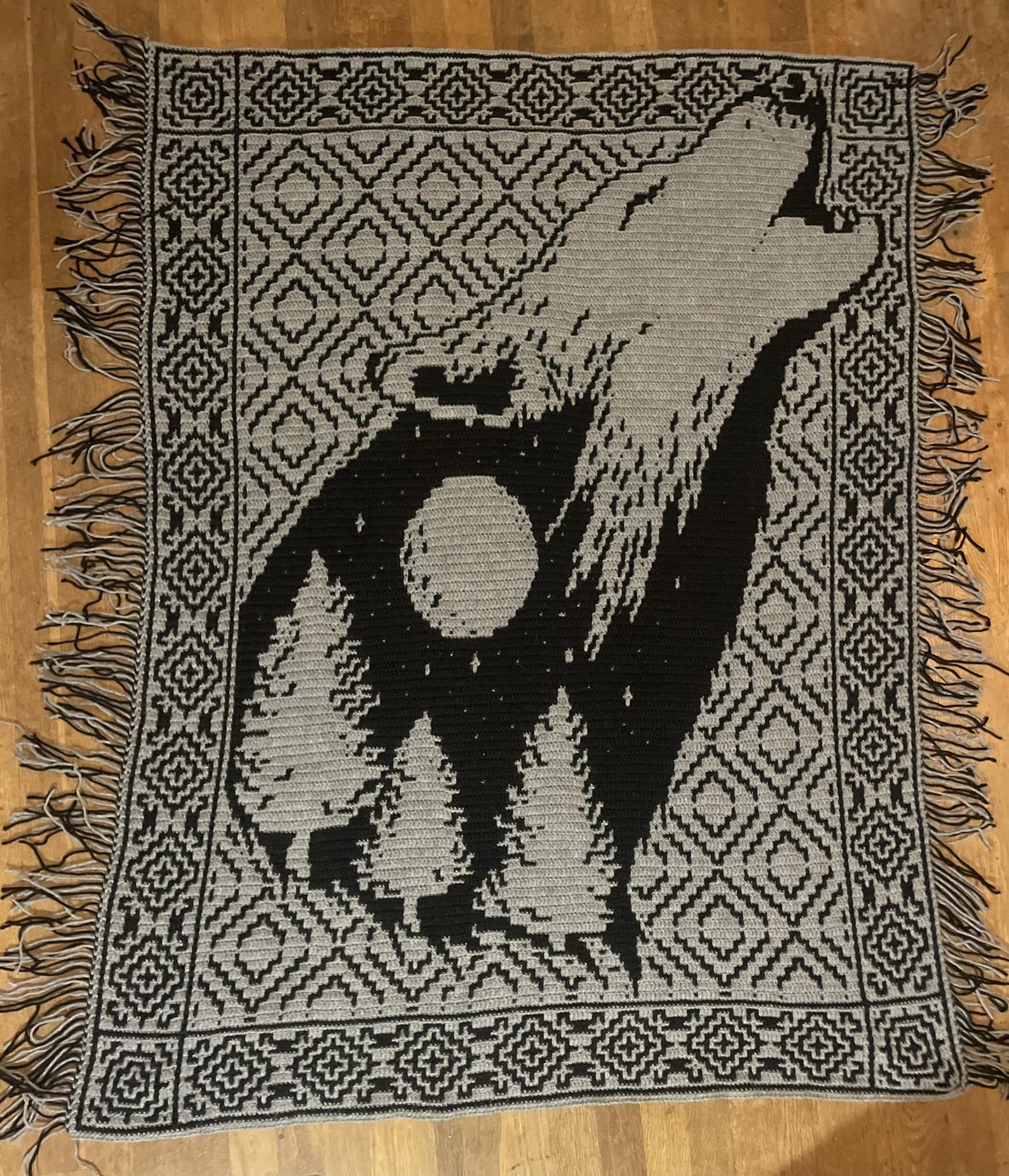 Moonlight Serenade Howling Wolf Mosaic Crochet Blanket PATTERN ONLY - Etsy