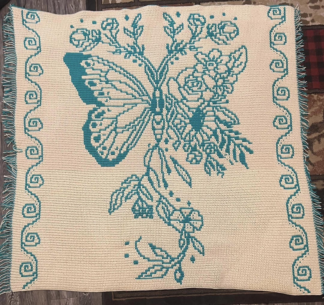 Floral Butterfly Overlay Mosaic Crochet Blanket PATTERN ONLY - Etsy