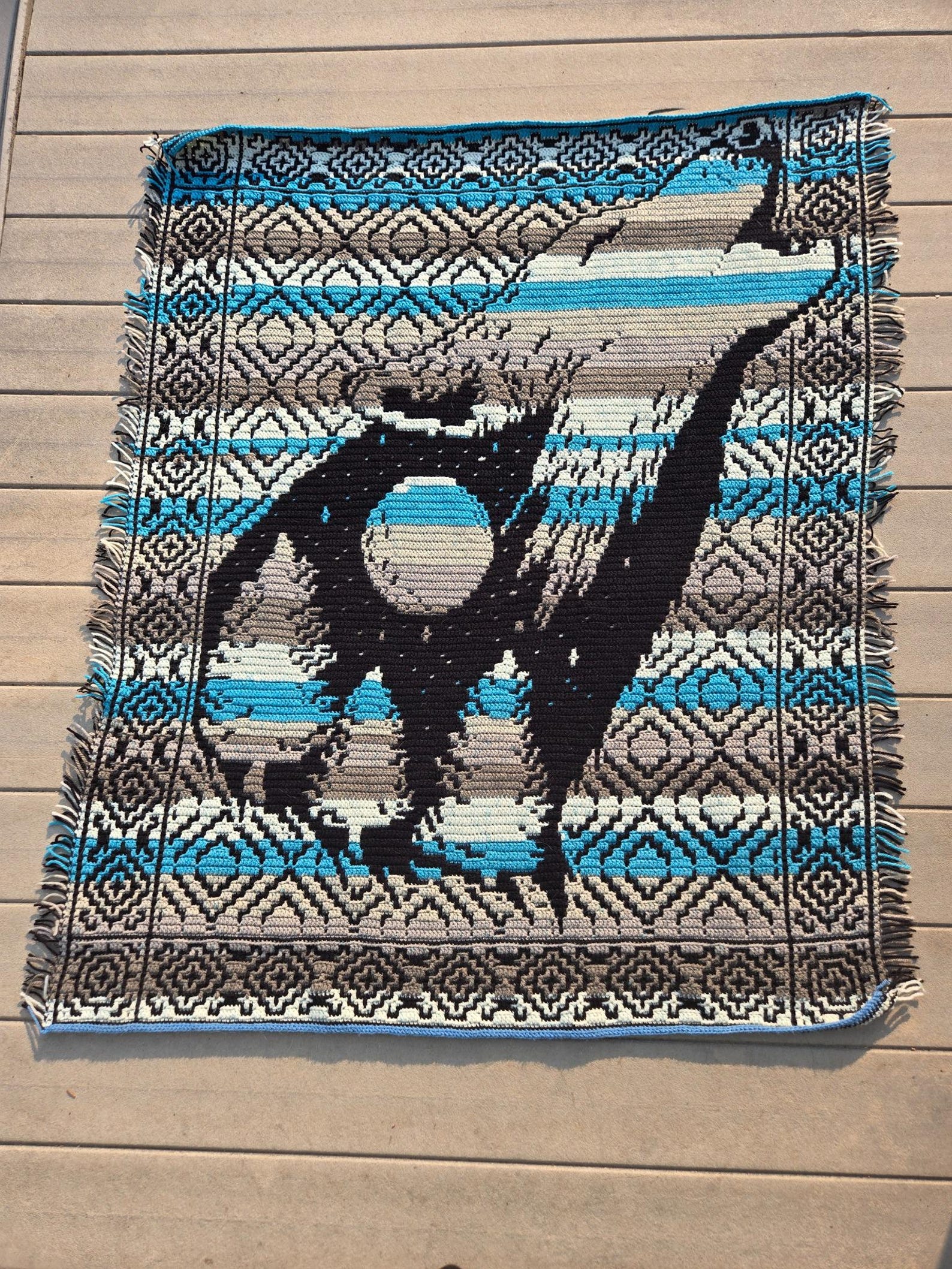 Moonlight Serenade Howling Wolf Mosaic Crochet Blanket PATTERN ONLY - Etsy