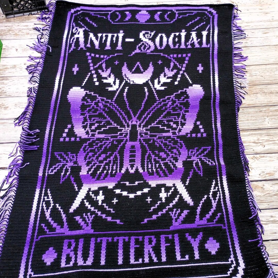 Anti-social Butterfly Tarot Overlay Mosaic Crochet Blanket PATTERN ONLY ...