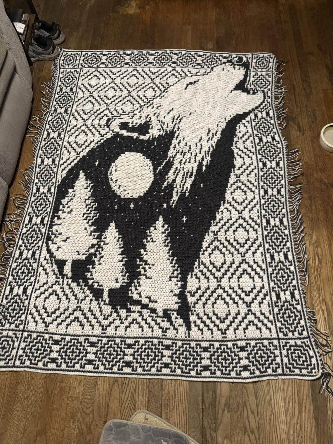 Moonlight Serenade Howling Wolf Mosaic Crochet Blanket PATTERN ONLY - Etsy