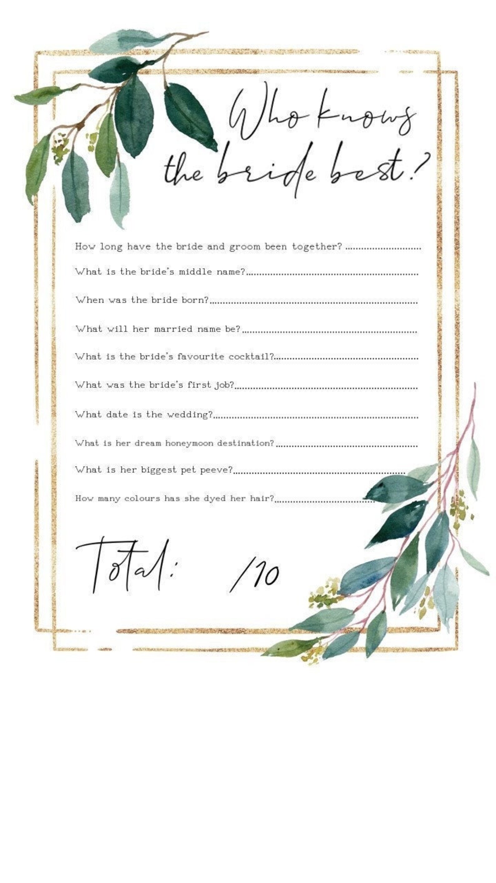 Hen Party Quiz - Who Knows the Bride Best? - Etsy