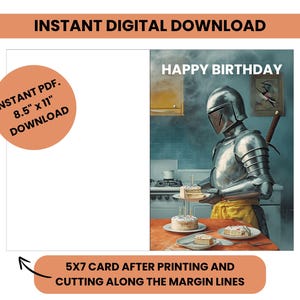 Knight Birthday Card Dungeon Dragons Instant Download PDF 5x7 Dragon ...