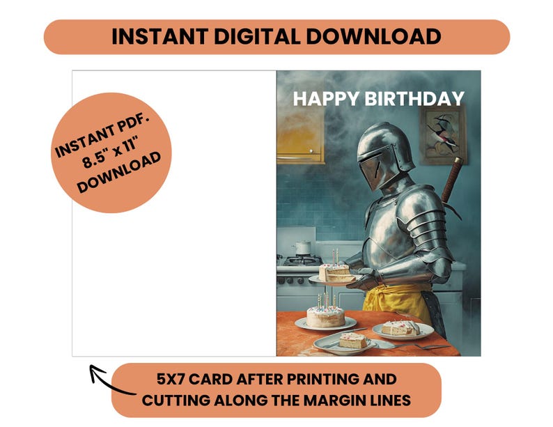Knight Birthday Card Dungeon Dragons Instant Download PDF 5x7 Dragon ...