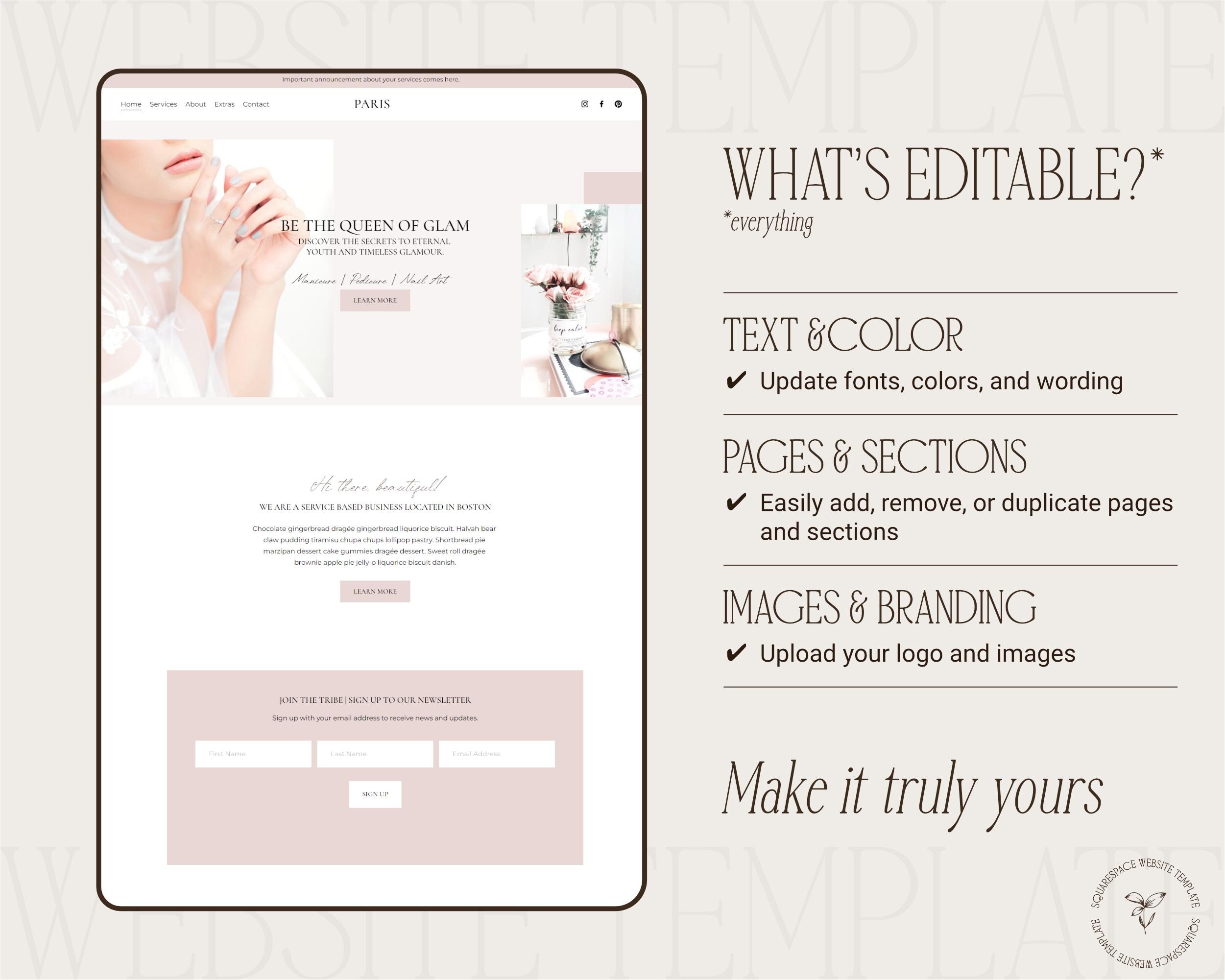 Squarespace Template for Beauty Salons | Squarespace Website Template ...