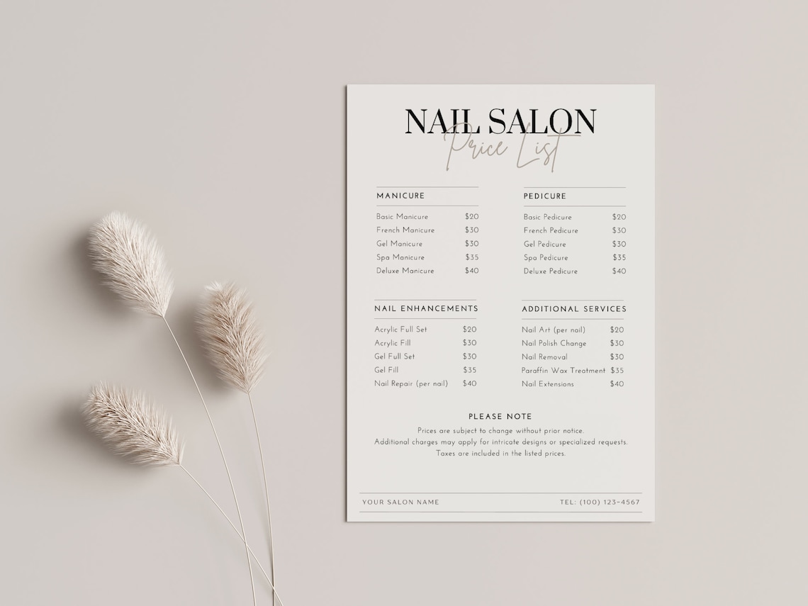 Editable Nail Salon Price List Template Edit in Canva - Etsy Canada
