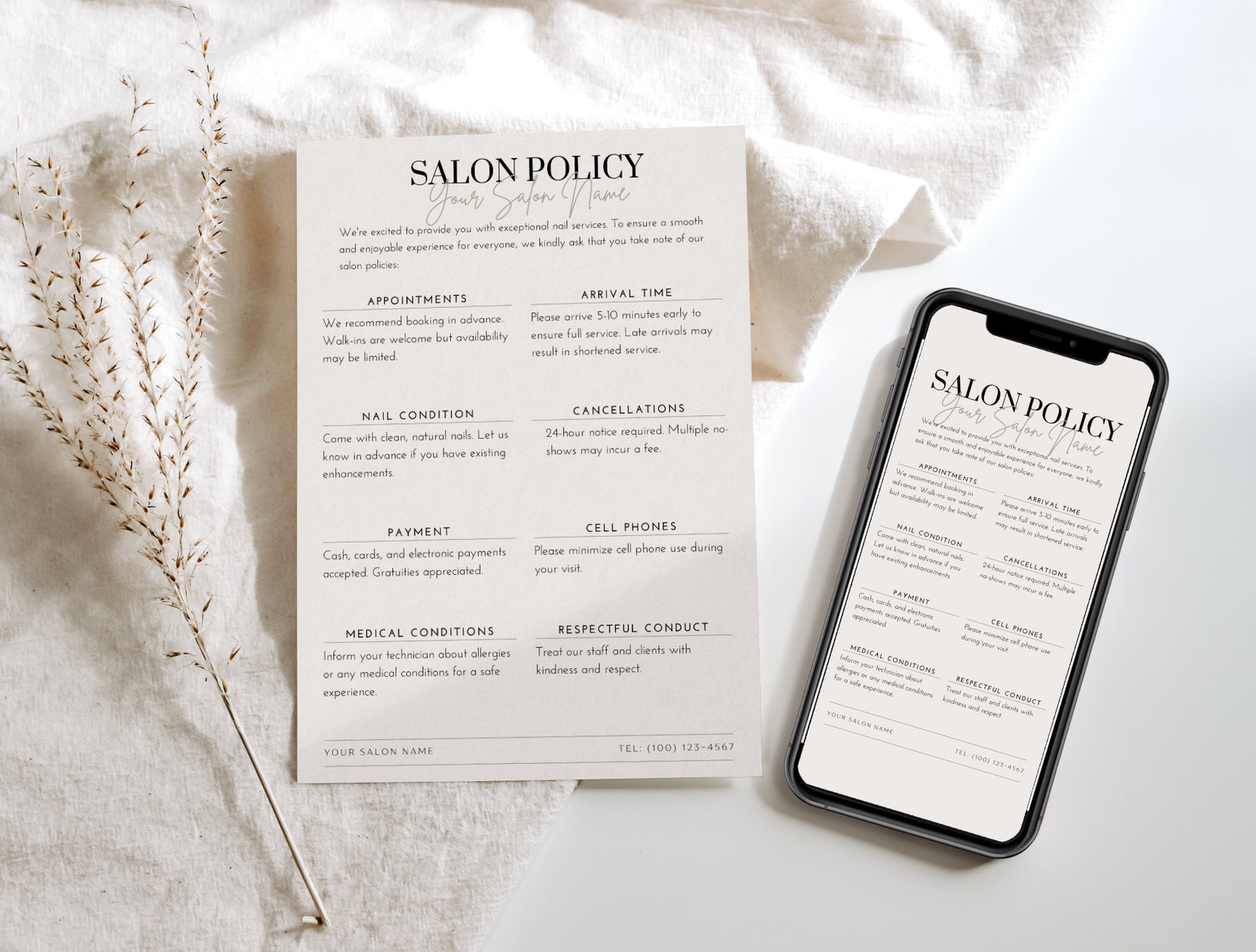 Editable Nail Salon Policy Template • Edit in Canva • Beauty Salon ...