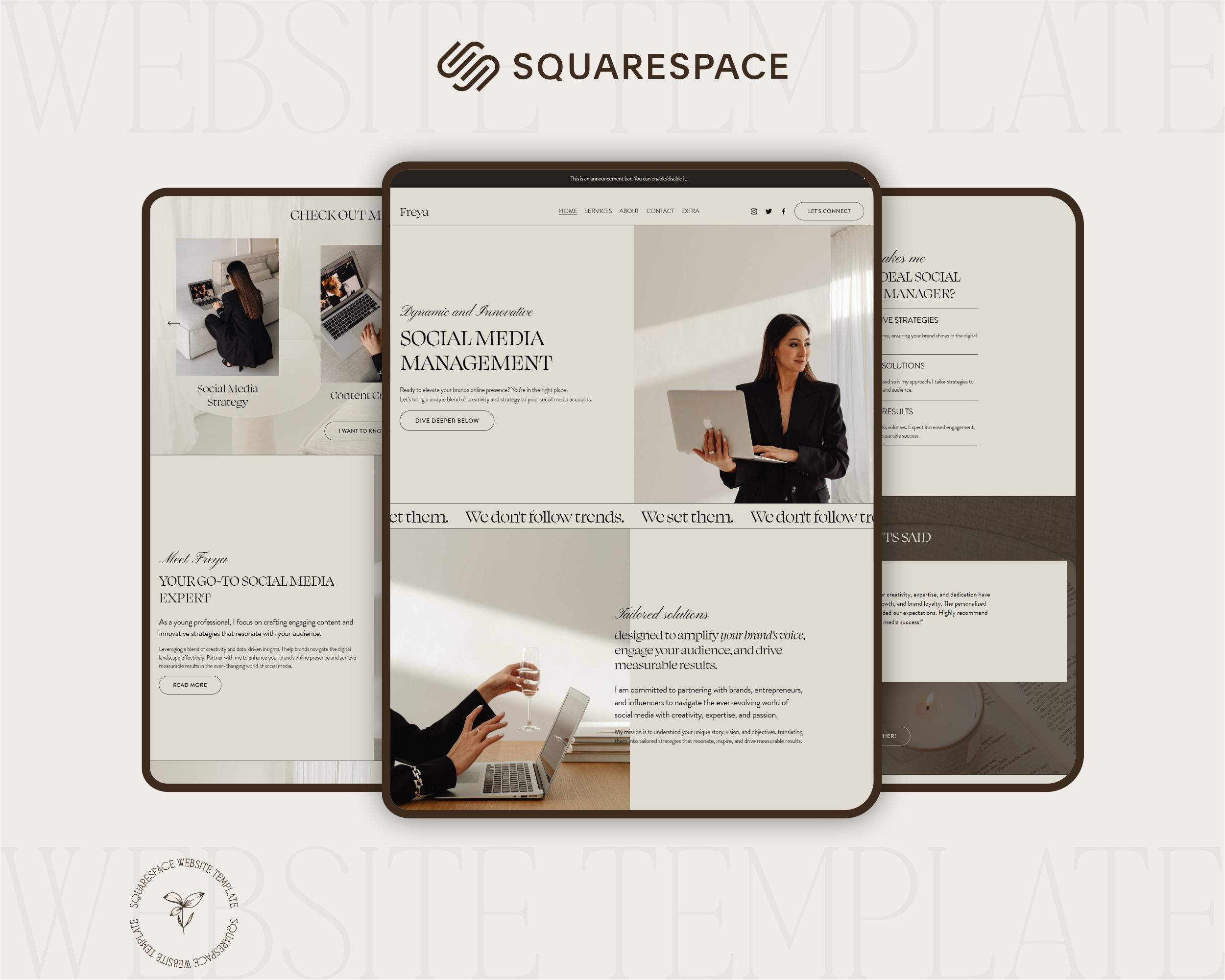 Squarespace Template for Social Media Managers, Website Template for ...