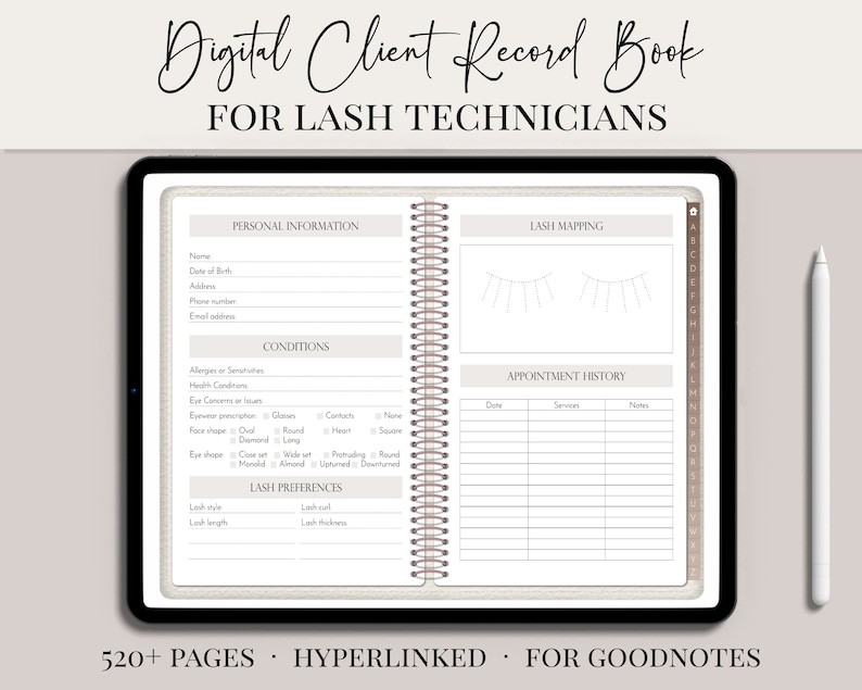 Digital Client Record Book for Lash Technicians • Fully Hyperlinked for ...