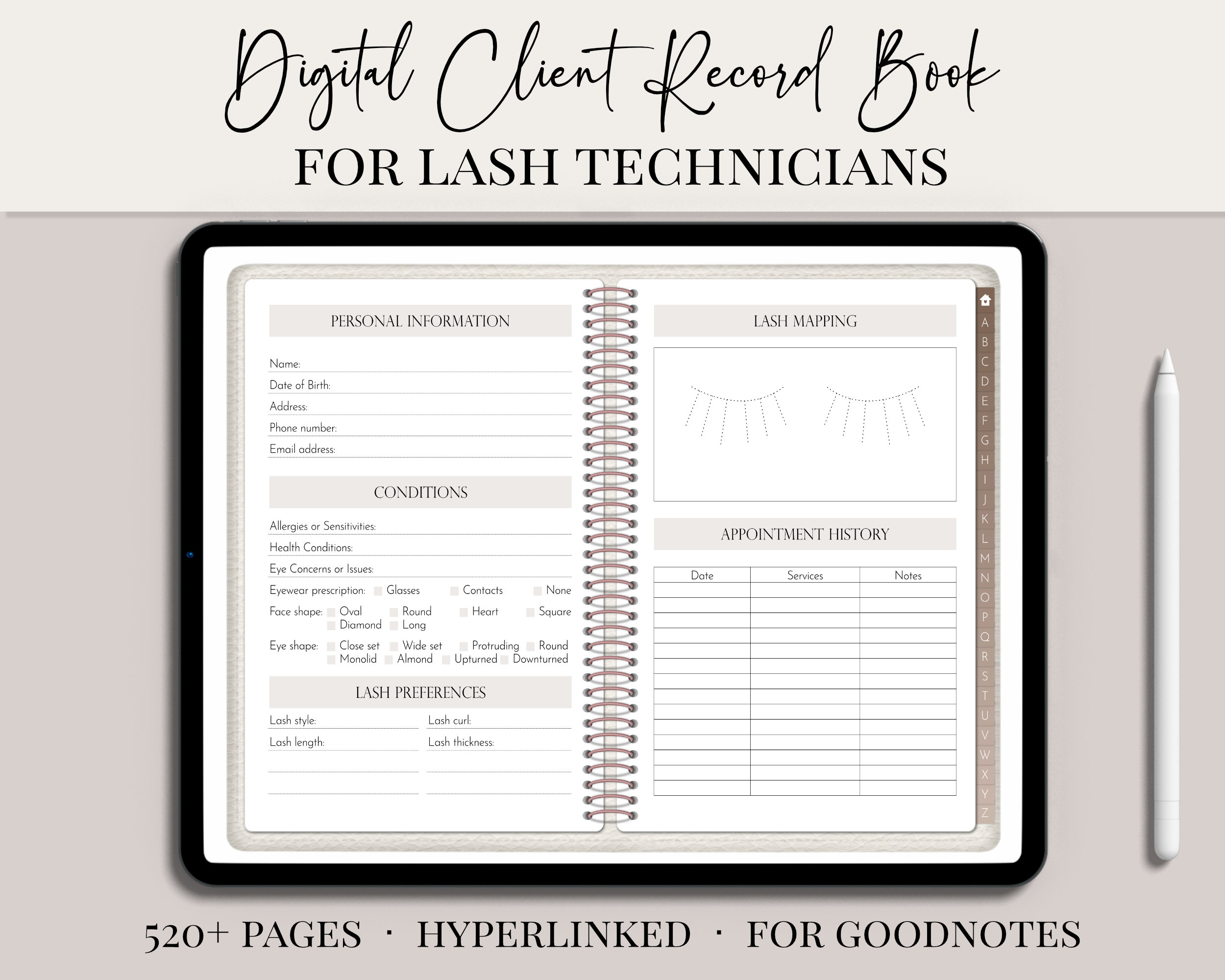 Digital Client Record Book for Lash Technicians Fully Hyperlinked for ...