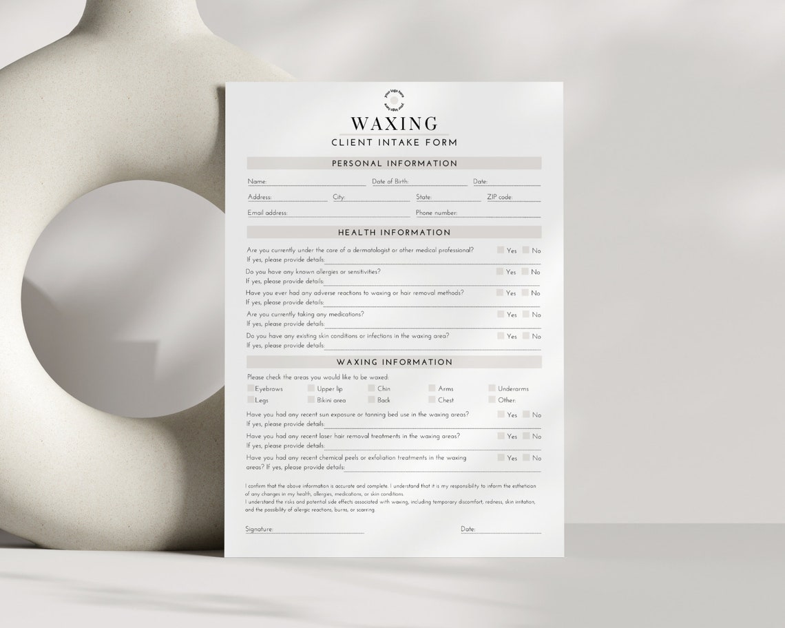 Editable Waxing Client Consultation Form Template for Estheticians ...