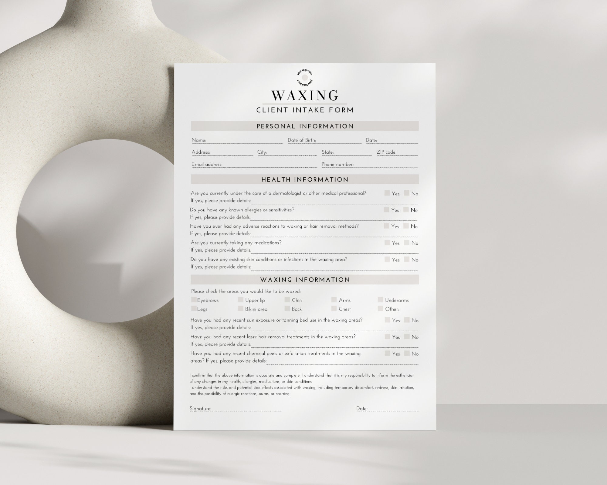 Editable Waxing Client Consultation Form Template for Estheticians ...