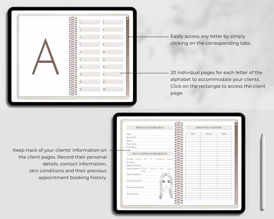 Digital Client Record Book for Estheticians • Fully Hyperlinked for ...