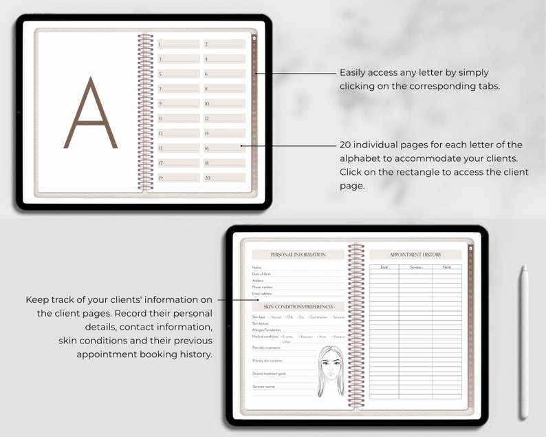 Digital Client Record Book for Estheticians • Fully Hyperlinked for ...