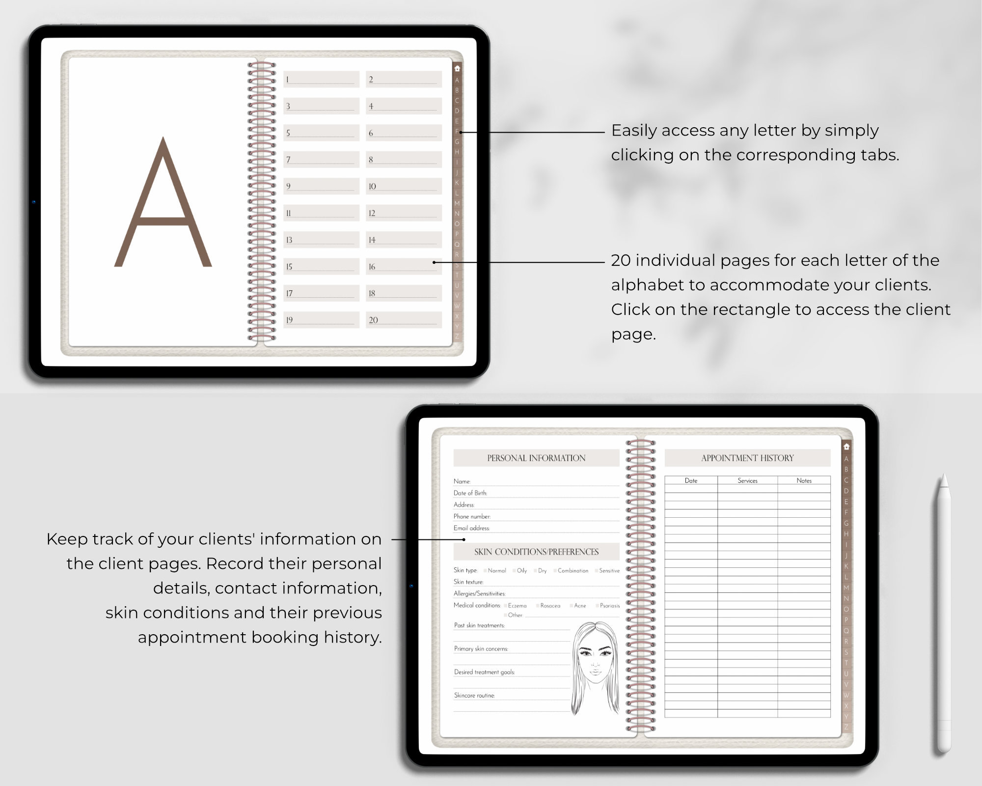Digital Client Record Book for Estheticians • Fully Hyperlinked for ...
