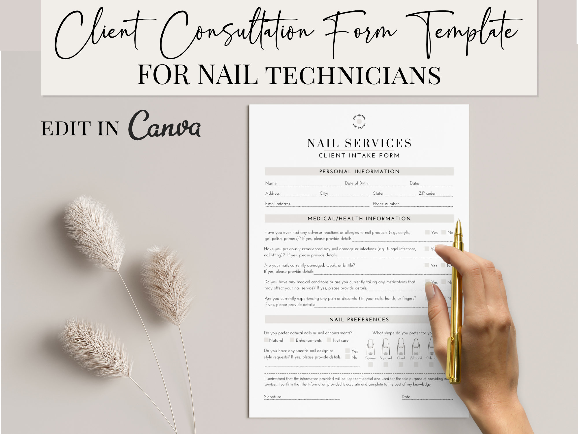 Editable Client Consultation Form Template for Nail Technicians • Edit ...