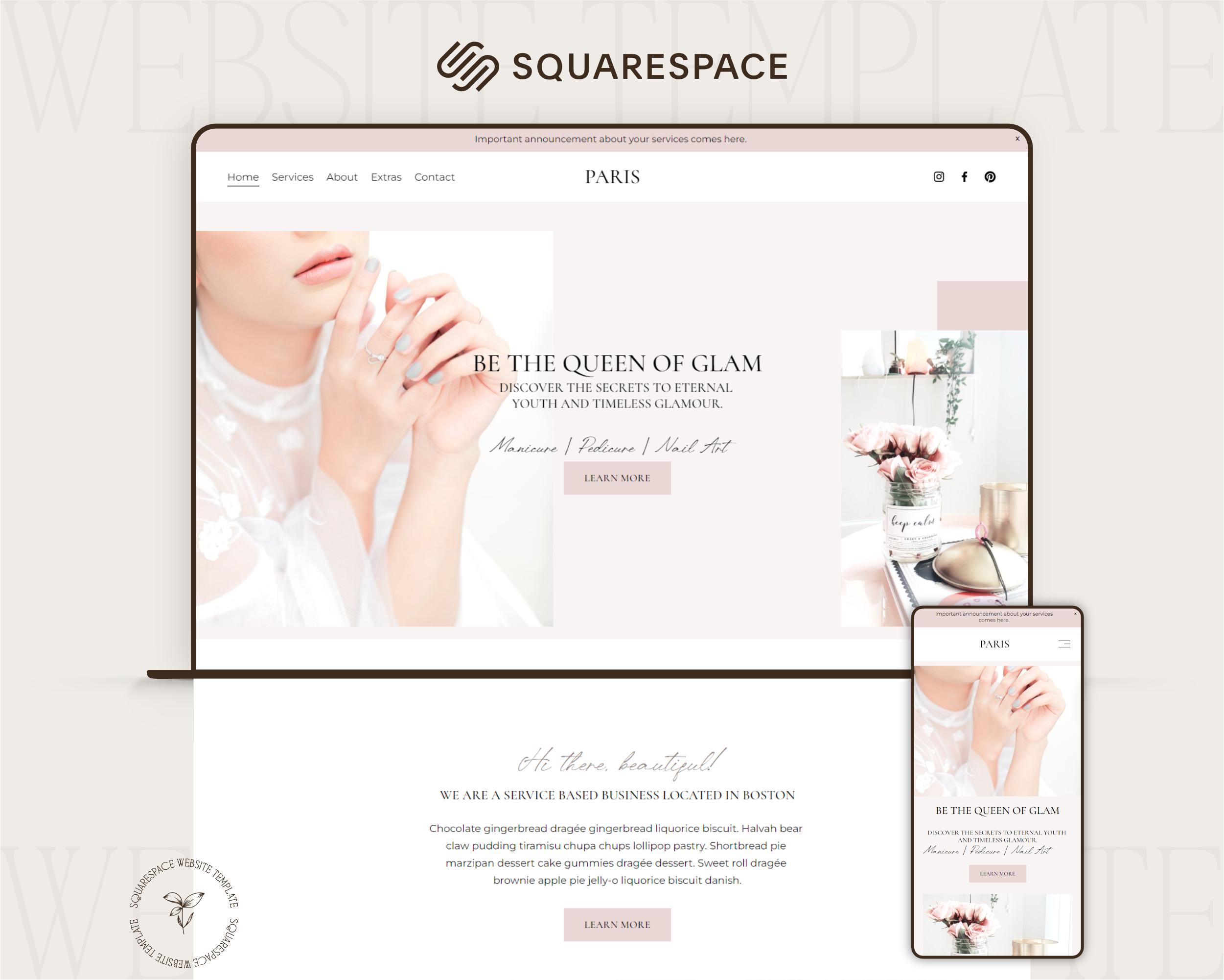 Squarespace Template for Beauty Salons | Squarespace Website Template ...