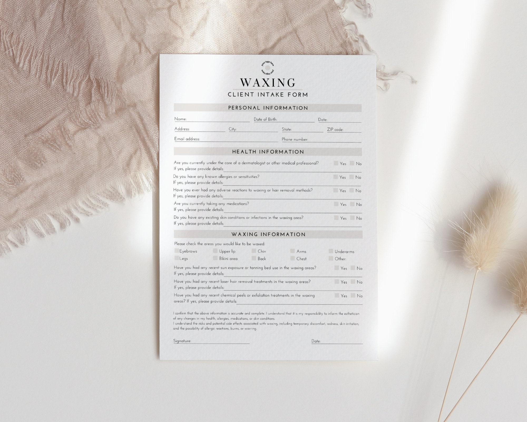Editable Waxing Client Consultation Form Template for Estheticians ...