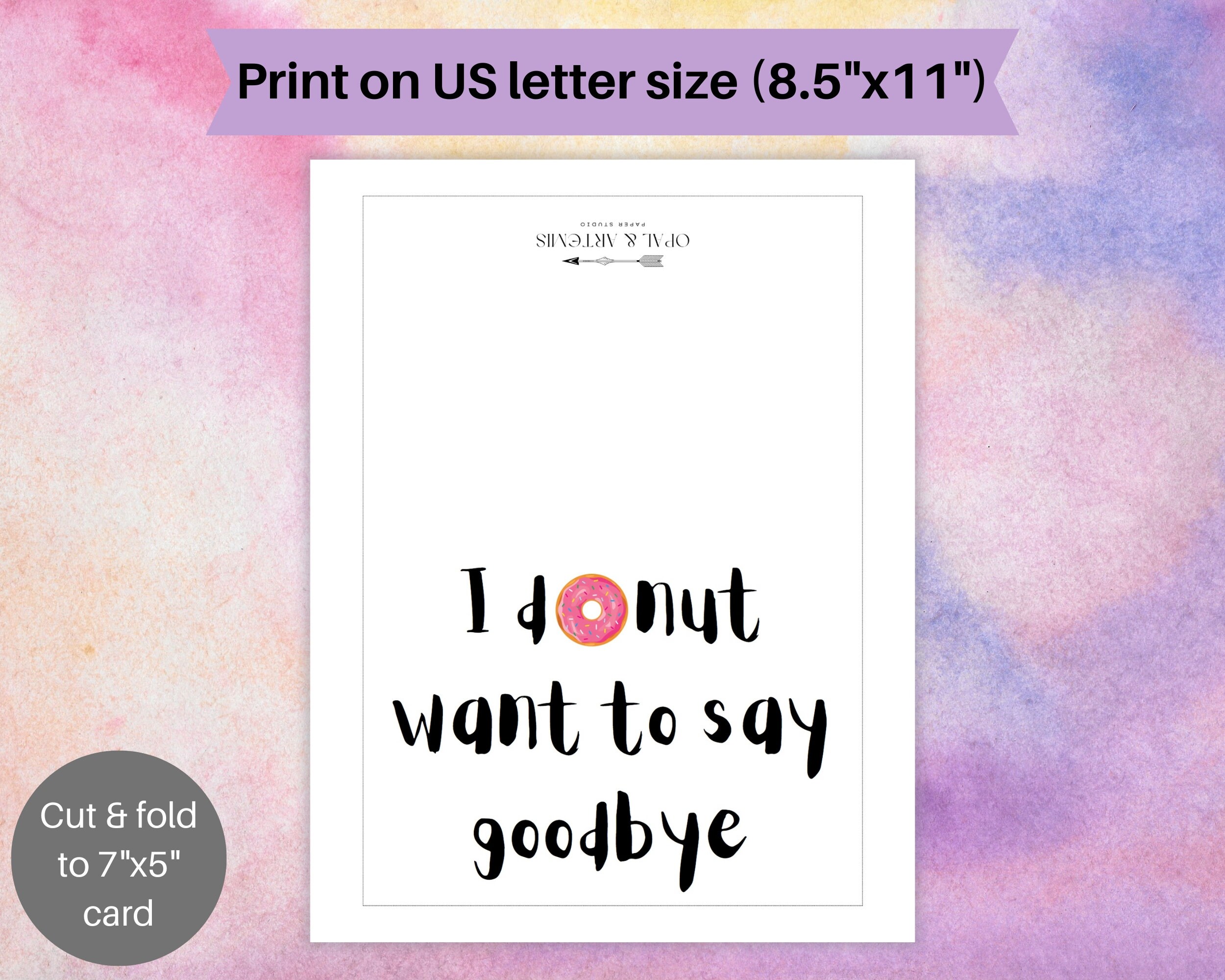 Digital Goodbye Greeting Card, Printable Goodbye Donut Card, Digital ...
