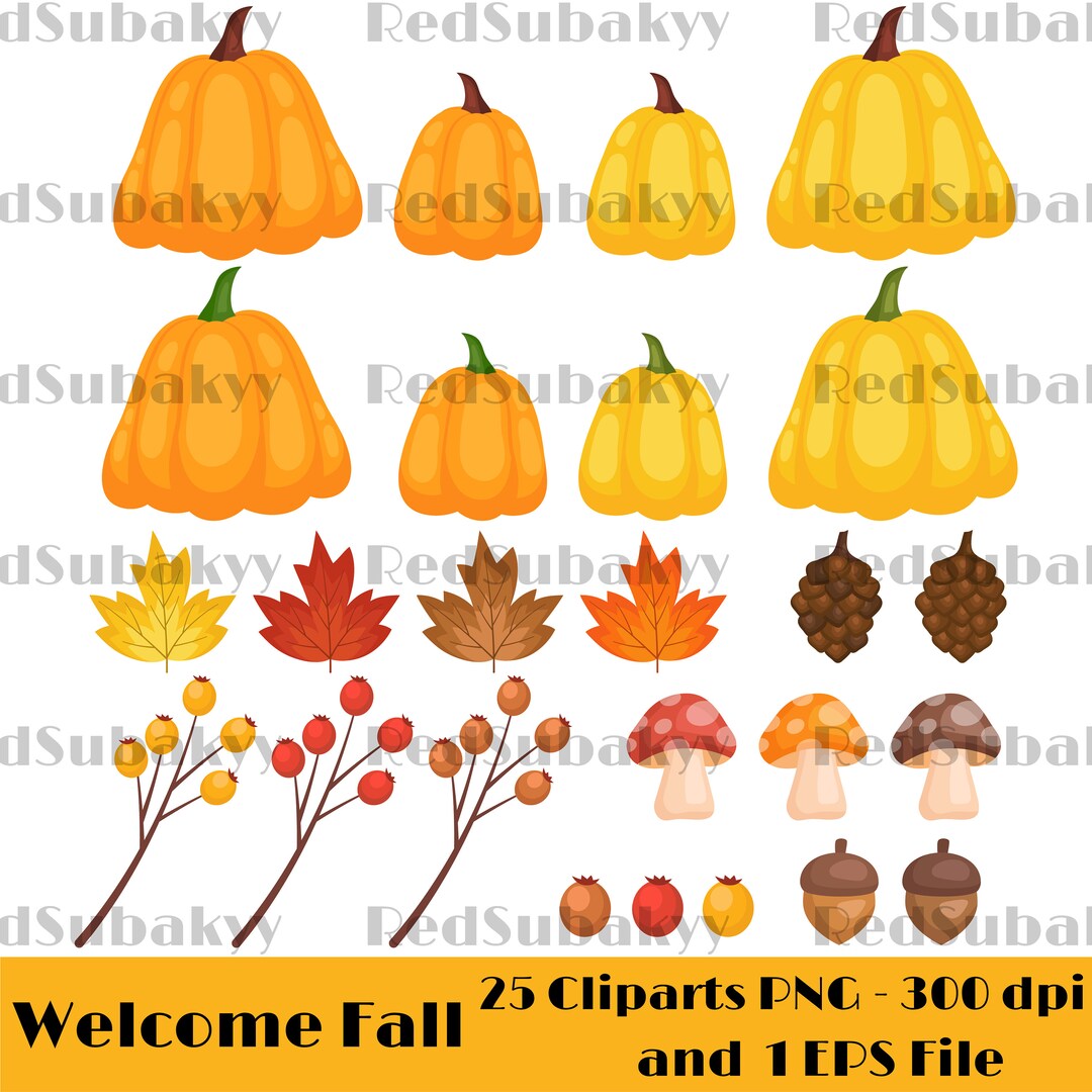 Welcome Fall Elements Clipart - PNG & Eps-instant Download - Etsy