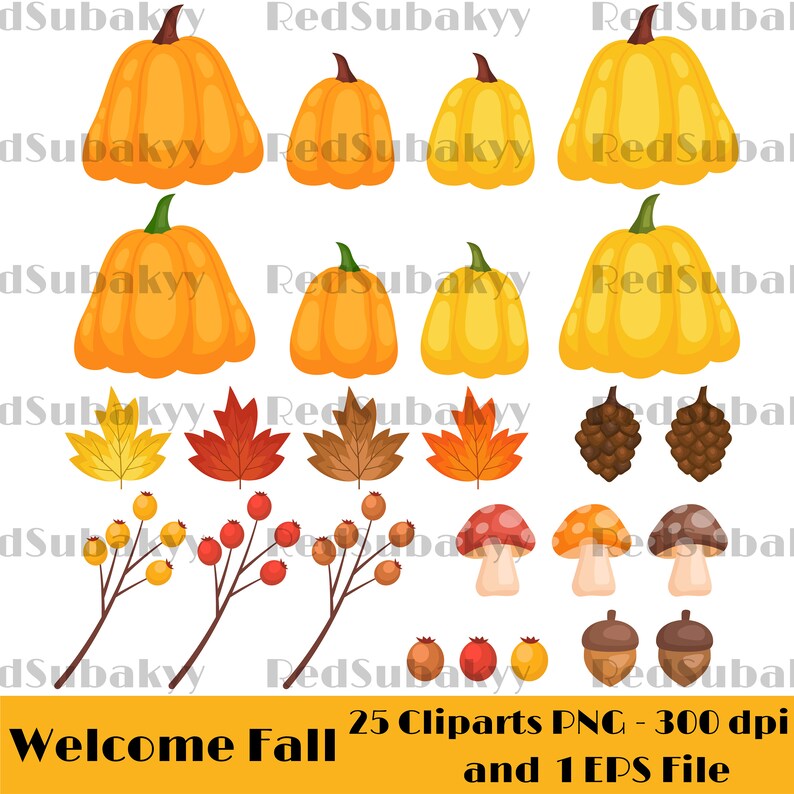 Welcome Fall Elements Clipart - PNG & Eps-instant Download - Etsy