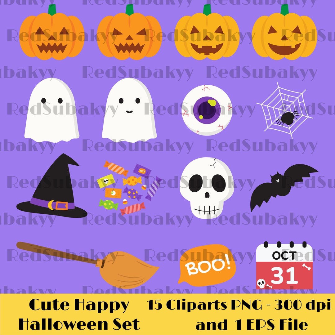 Cute Happy Halloween Set Clipart PNG & Eps-instant Download - Etsy