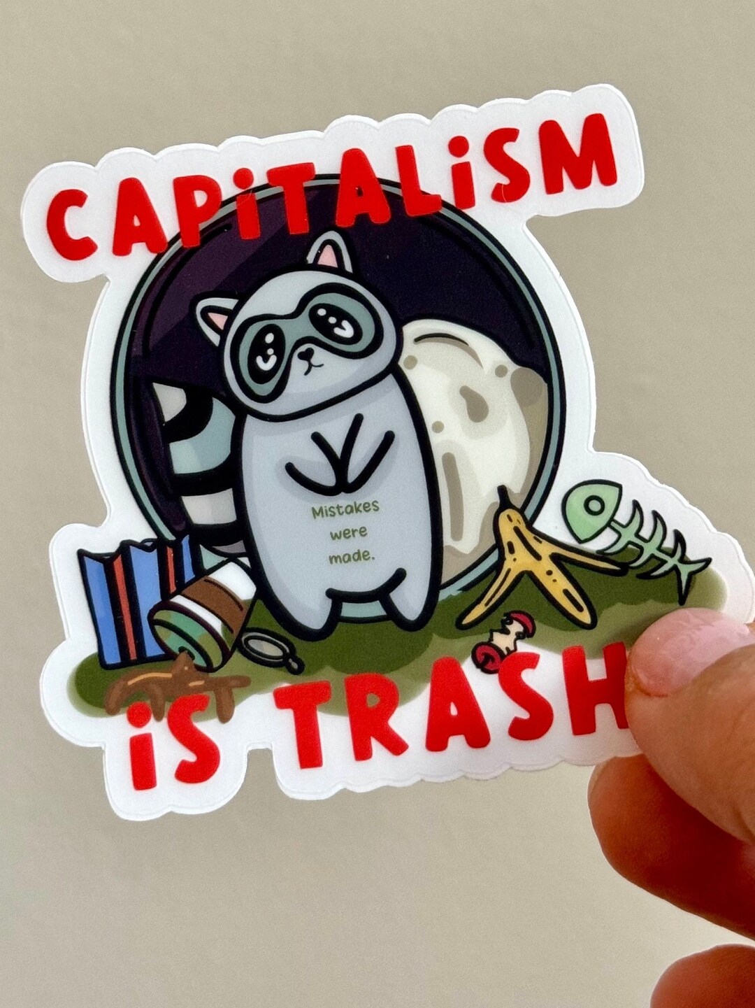 Capitalism is Trash Raccoon Sticker Stanley Cup Sunrise Movement Anti ...
