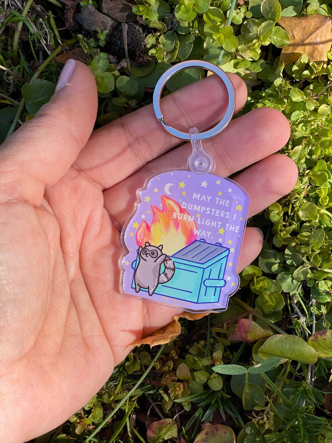 May the Dumpsters I Burn Light the Way Raccoon Sticker Purple Dumpster Fire Sticker Keychain ...