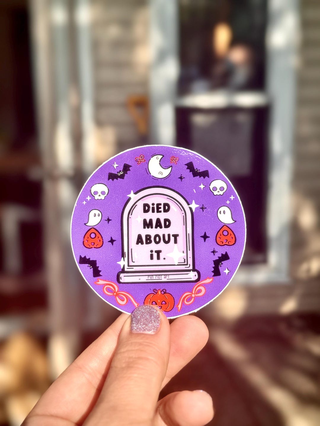 Died Mad About It Headstone Sticker Purple Pumpkins Ghosts Coquette ...
