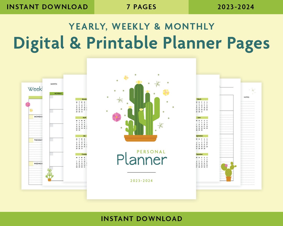 2023-2024 Printable & Digital Planner Pages: Yearly, Monthly and Weekly ...