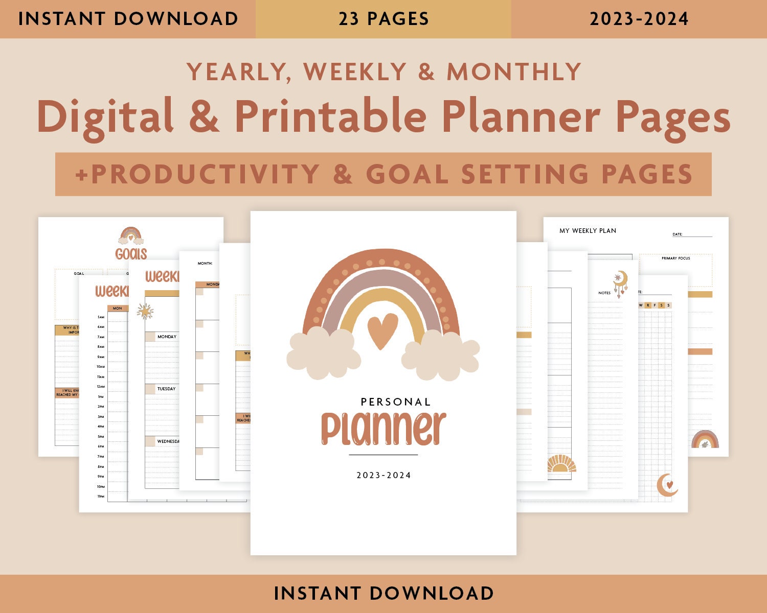 2023-2024 Printable & Digital Planner Pages +goal and Productivity ...