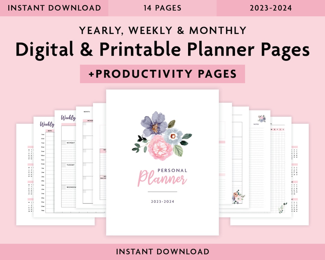 2023-2024 Printable & Digital Planner Pages +productivity Pages: Yearly ...