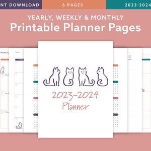 2023-2024 Yearly, Monthly & Weekly Planner, Cozy Cats, Printable ...