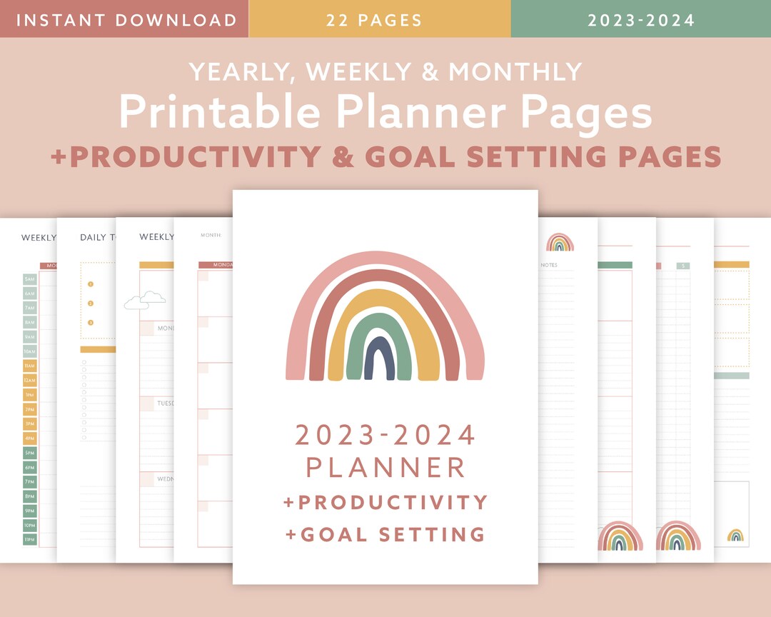 2023-2024 +goal Setting +productivity Yearly, Monthly & Weekly Planner ...