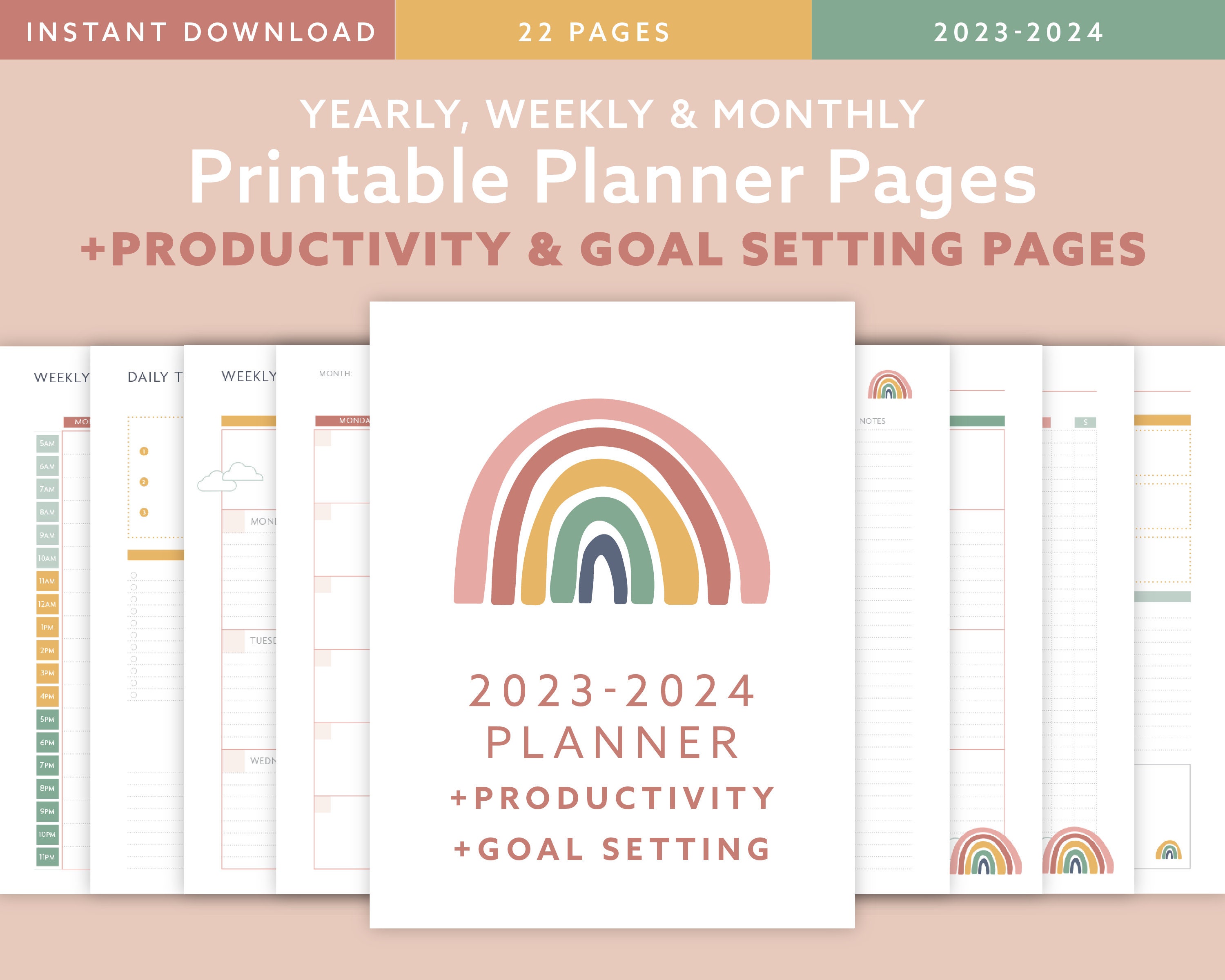 2023-2024 +goal Setting +productivity Yearly, Monthly & Weekly Planner ...