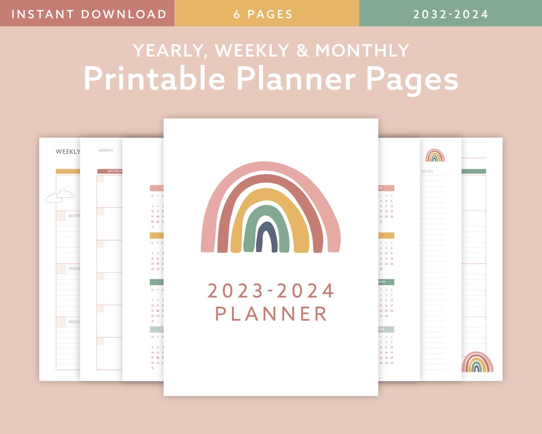 2023-2024 Yearly, Monthly & Weekly Planner, Millennial Rainbow ...