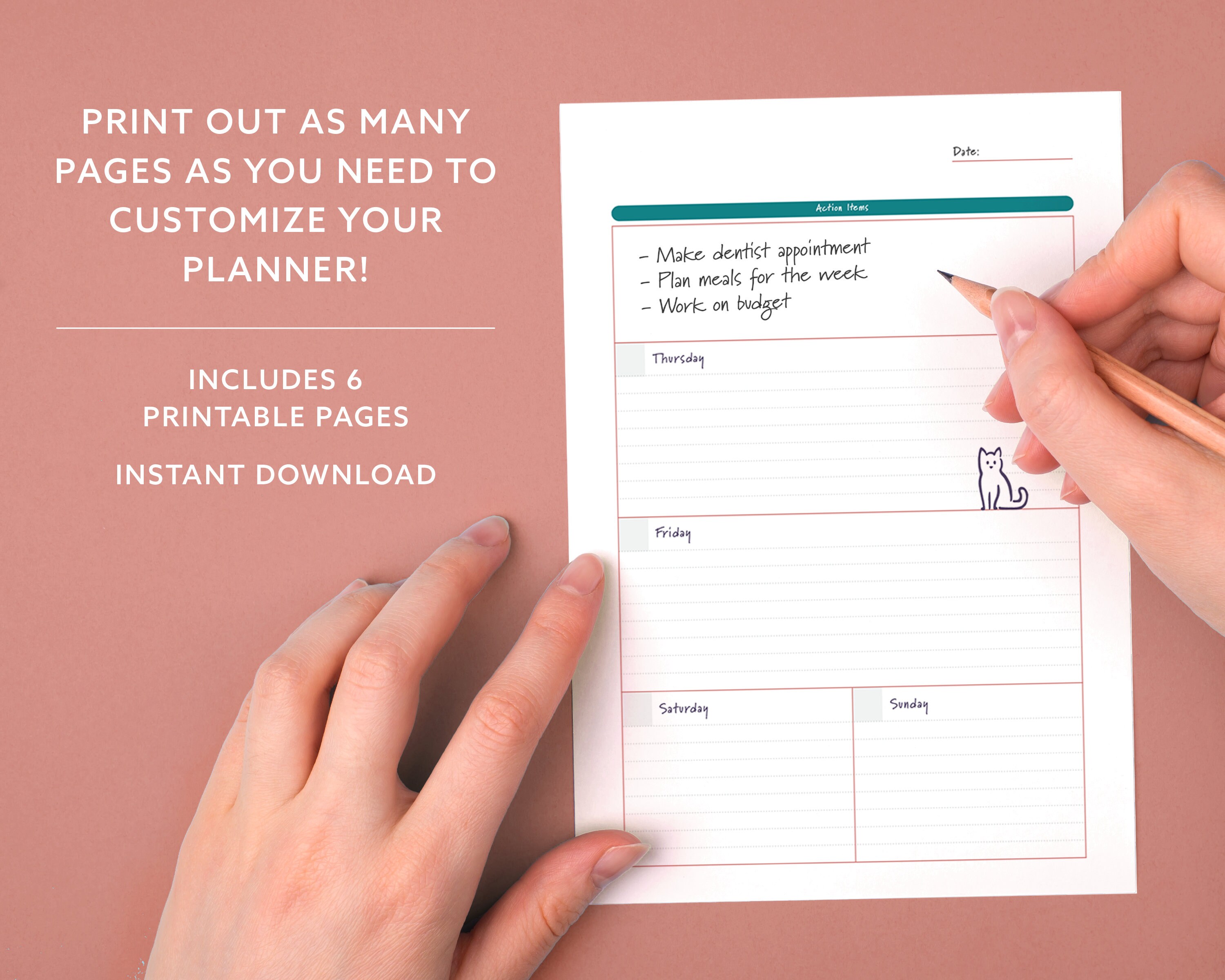 2023-2024 Yearly, Monthly & Weekly Planner, Cozy Cats, Printable ...