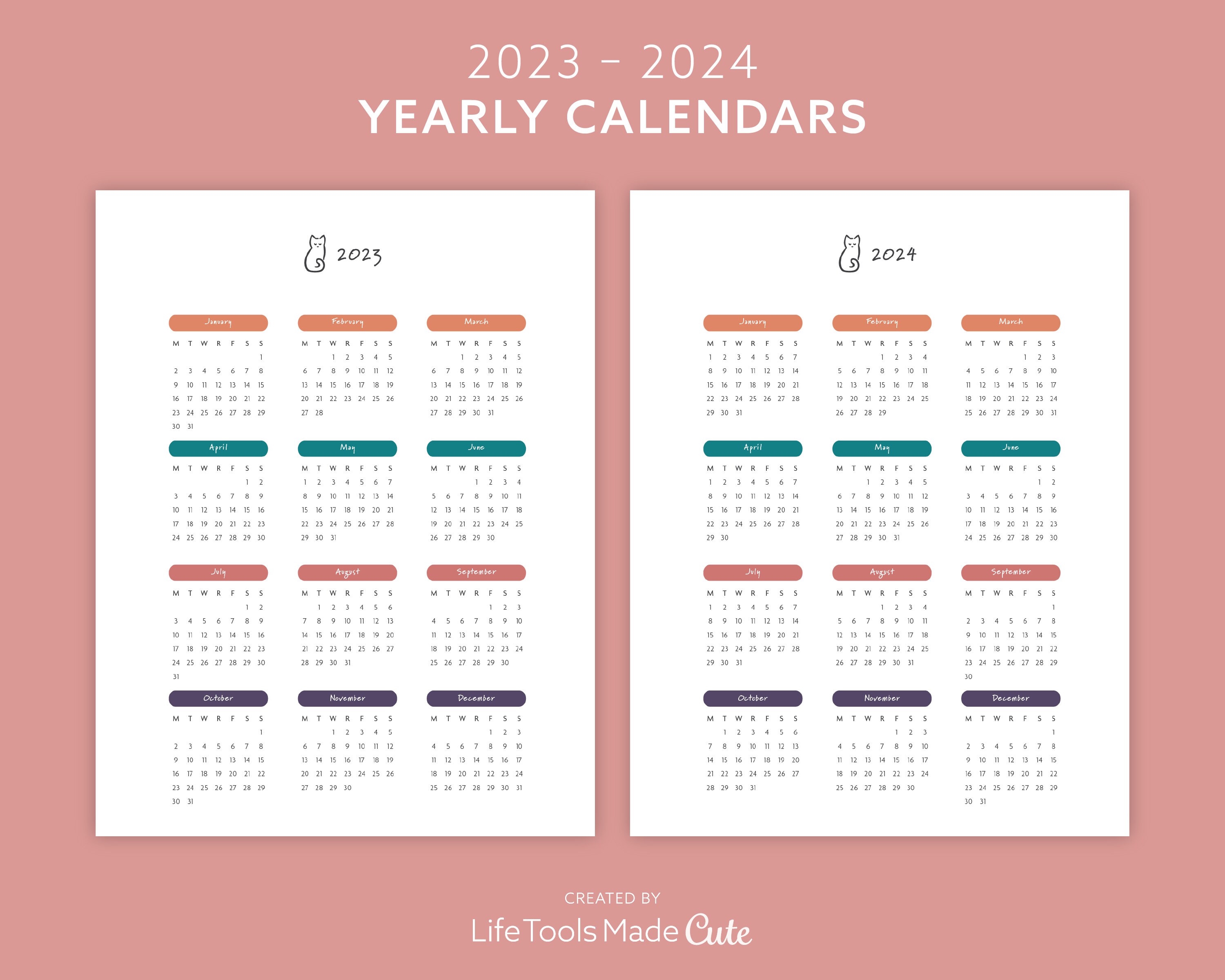 2023-2024 Yearly, Monthly & Weekly Planner, Cozy Cats, Printable ...