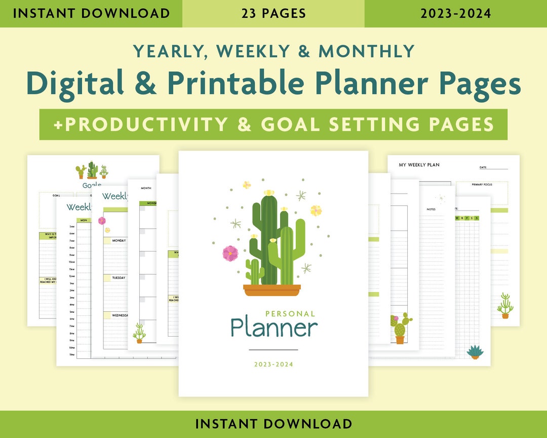 2023-2024 Printable & Digital Planner Pages +goal and Productivity ...