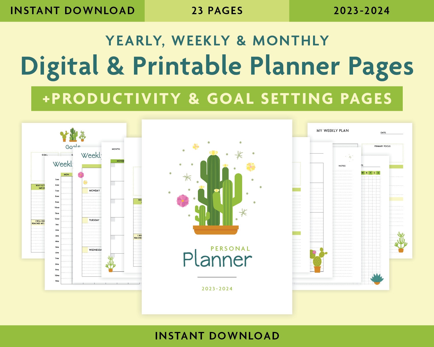 2023-2024 Printable & Digital Planner Pages +goal and Productivity ...