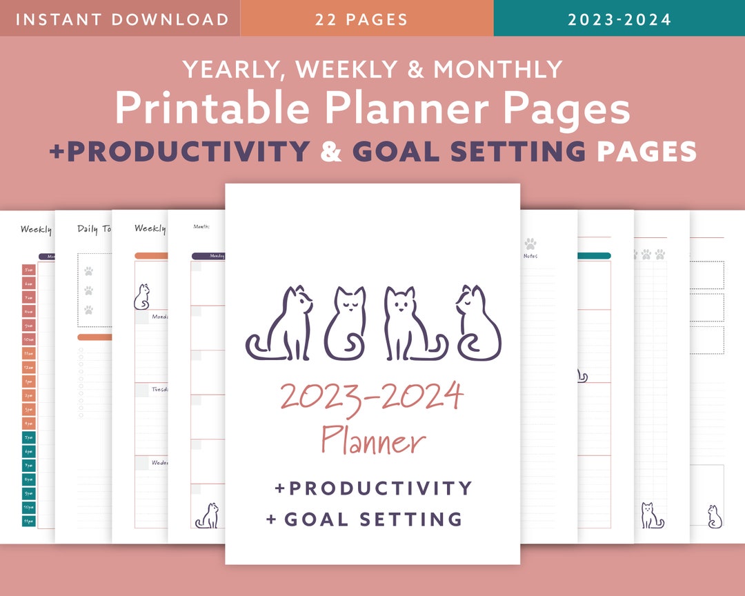 2023-2024 +goal Setting +productivity Yearly, Monthly & Weekly Planner ...