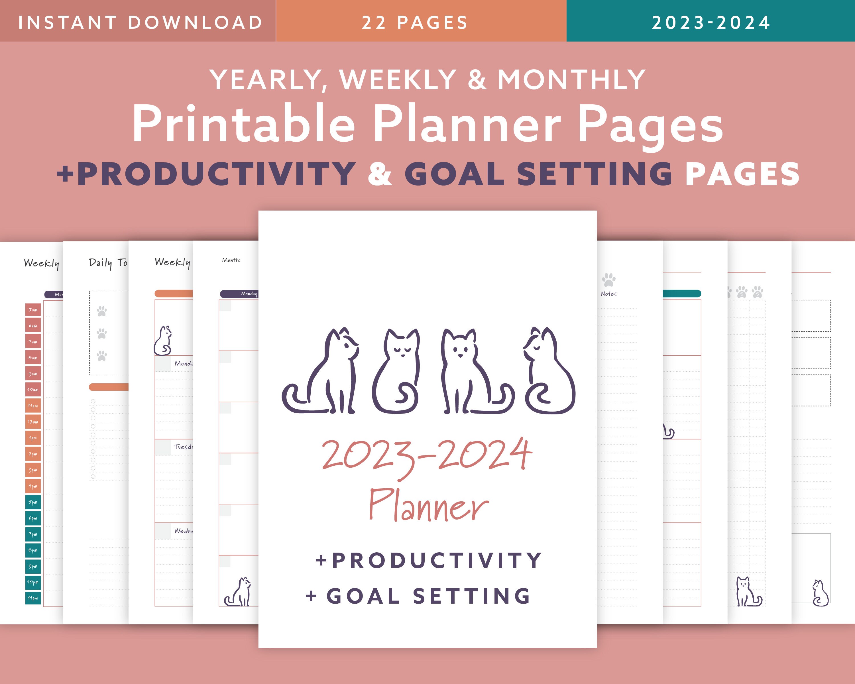 2023-2024 +goal Setting +productivity Yearly, Monthly & Weekly Planner ...