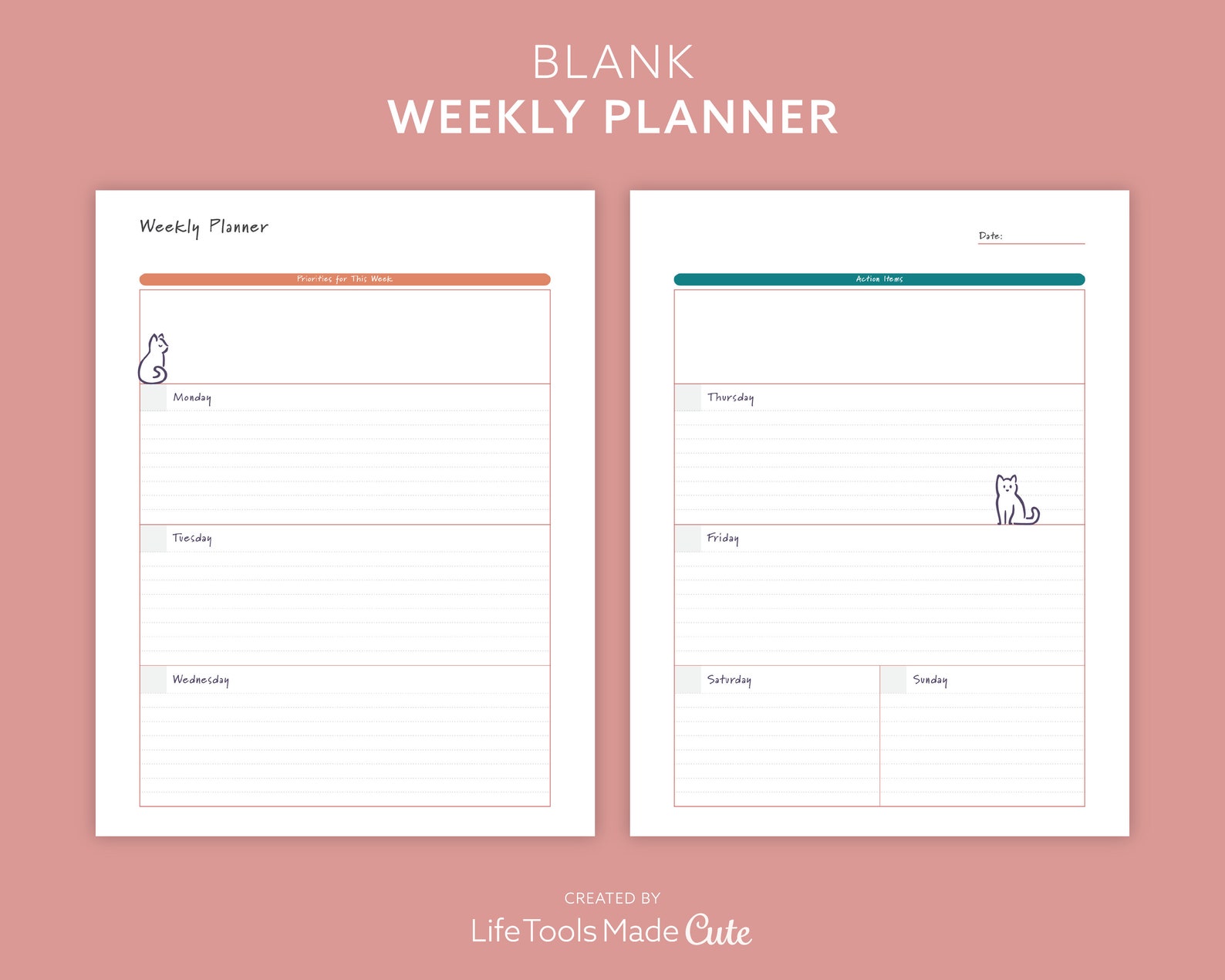 2023-2024 Yearly, Monthly & Weekly Planner, Cozy Cats, Printable ...