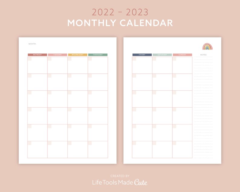 2022-2023 Yearly, Monthly & Weekly Planner, Millenial Rainbow ...
