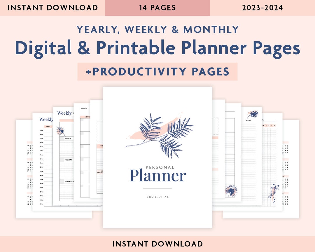 2023-2024 Printable & Digital Planner Pages | Productivity Bundle (14 ...