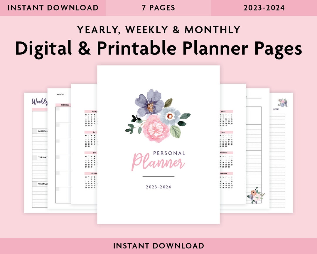2023-2024 Printable & Digital Planner Pages, Mix-and-match Yearly ...